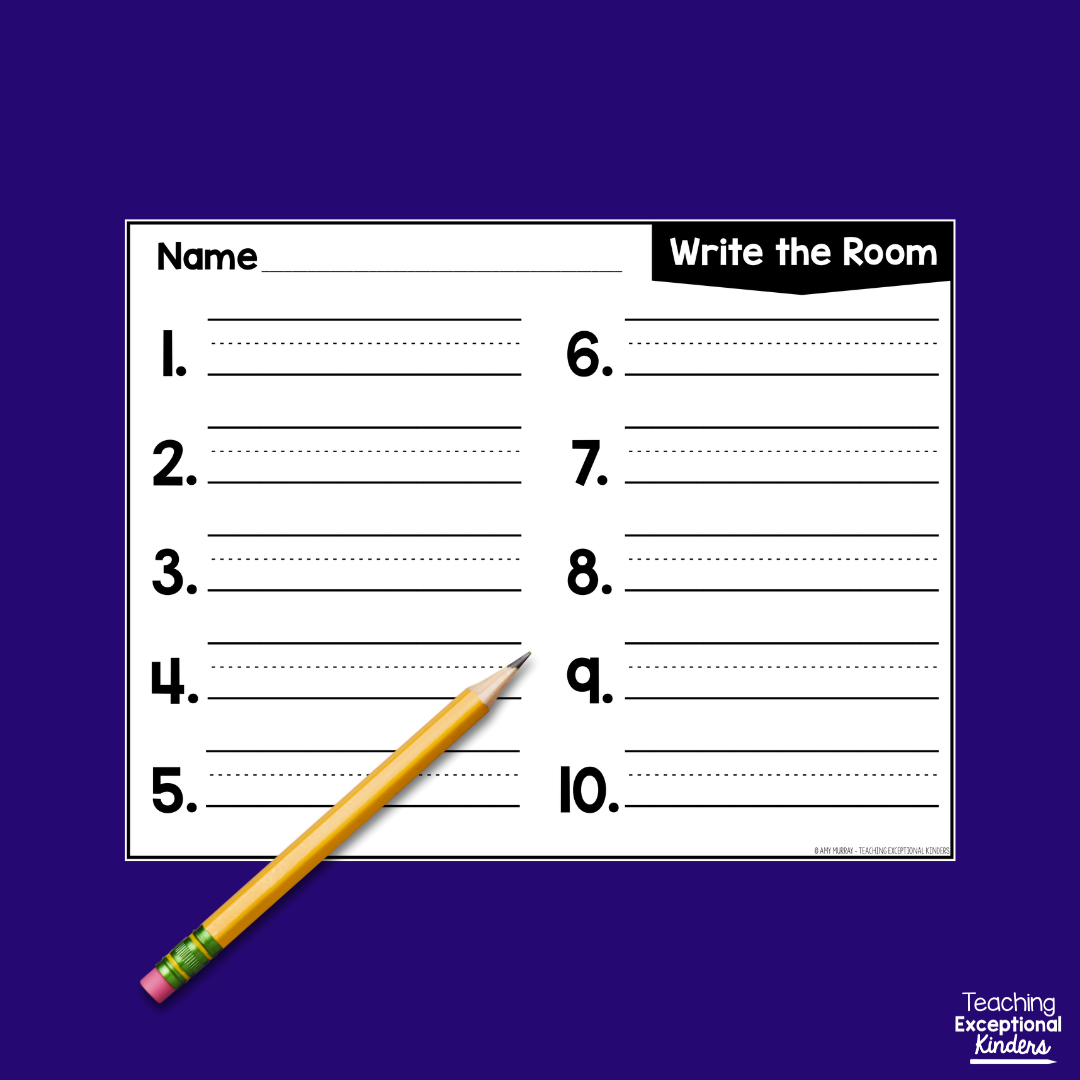 Write the Room Recording Sheets - Kindergarten Toolbox
